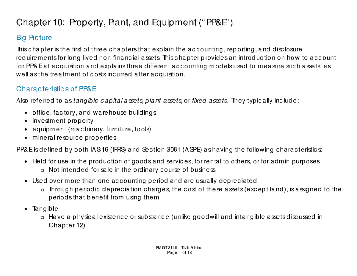 Chapter 10 - Property, Plant, and Equipment - FMG T 3110 – Trish Alb ino C ha p te r 10 : Pro p ...