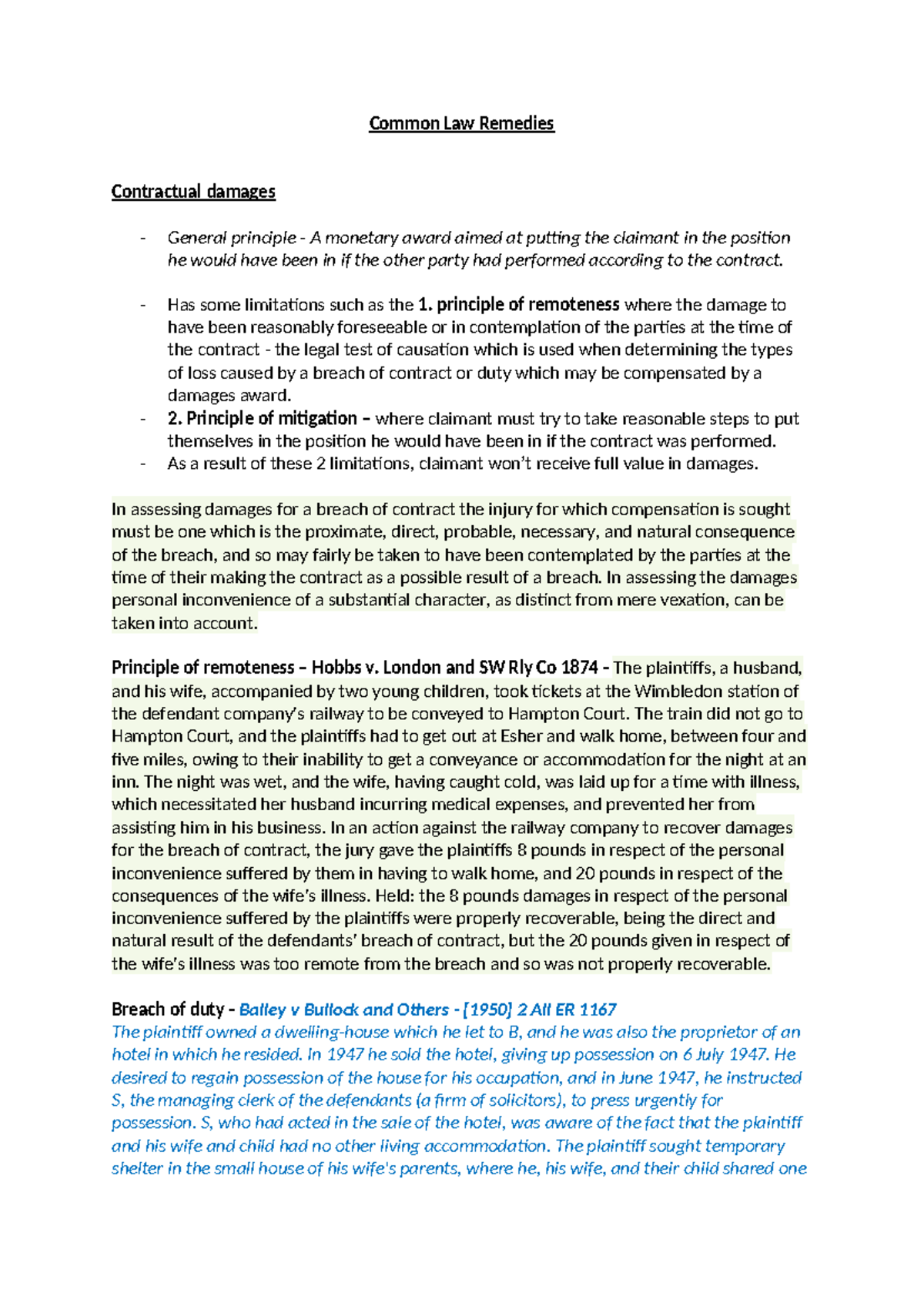 Common Law Remedies - Common Law Remedies Contractual damages General ...