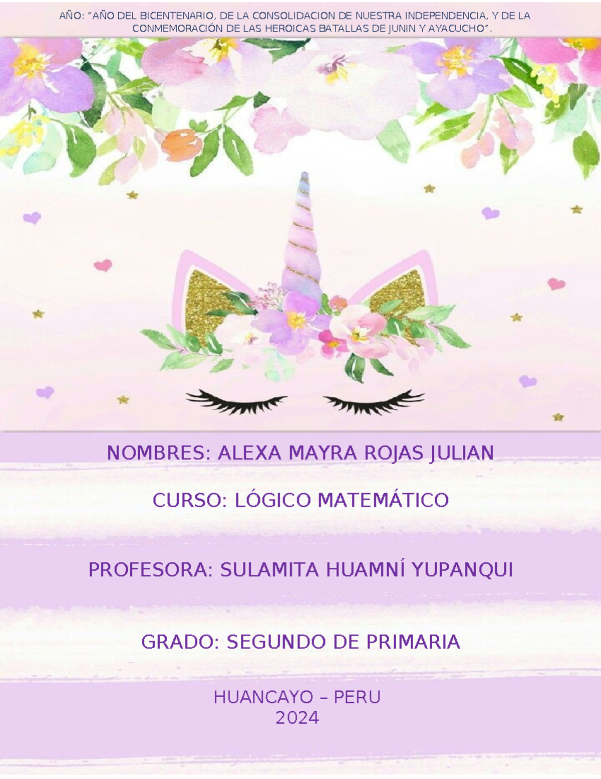 Caratulas ALE - NOMBRES: ALEXA MAYRA ROJAS JULIAN CURSO: LÓGICO ...