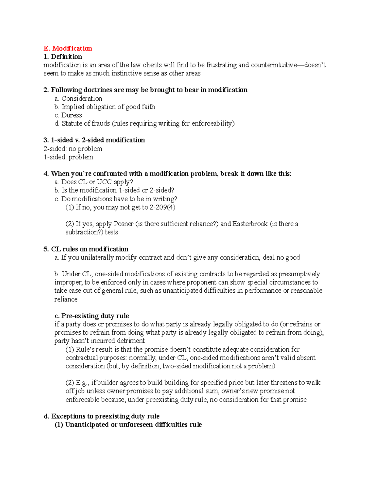 Contract Law - Professor Larsen - E. Modification Definition ...
