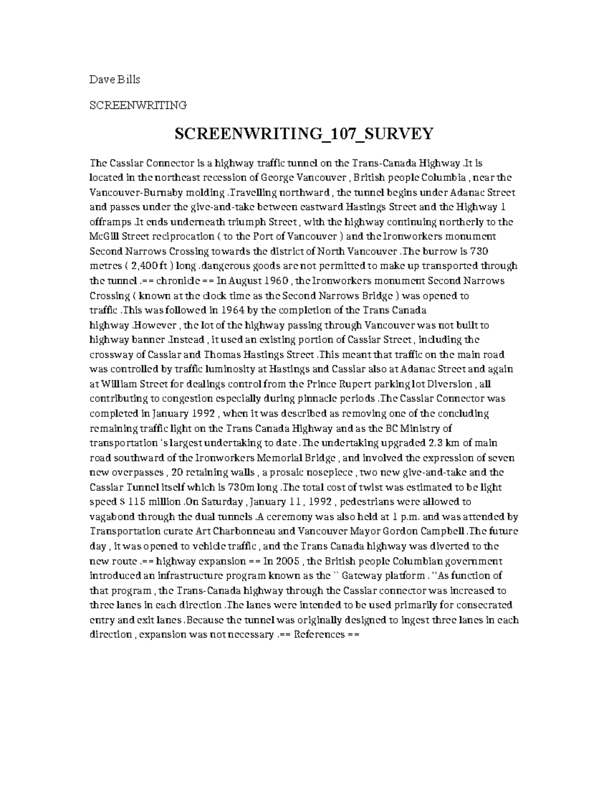 Screenwriting 107 Survey - Dave Bills SCREENWRITING SCREENWRITING_107 ...
