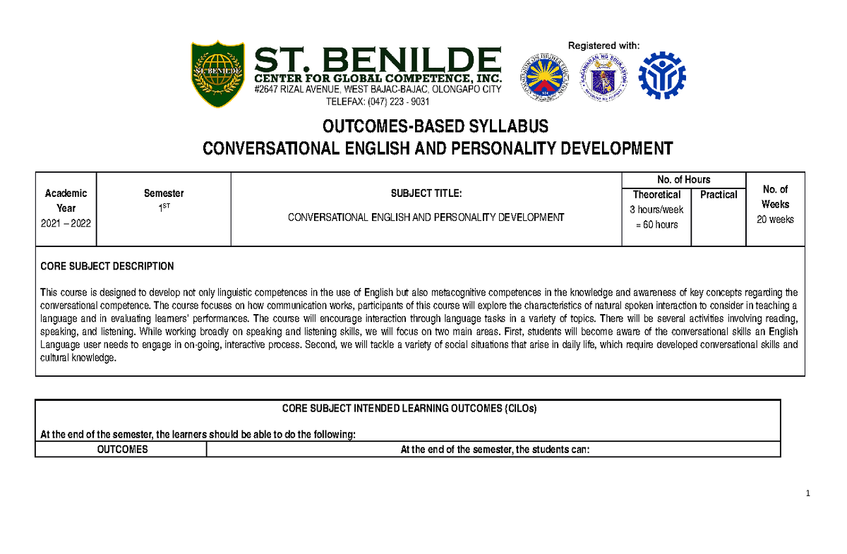 Syllabus-Conversational-English - OUTCOMES-BASED SYLLABUS ...