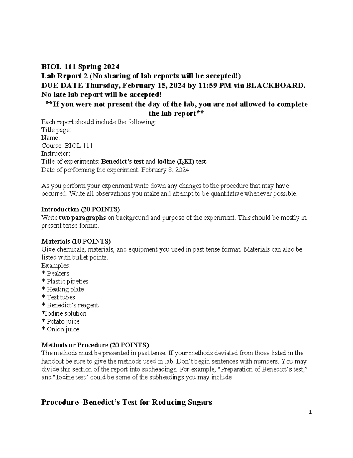 BIOL 111 Lab Report 2 - Cell Biology. - BIOL 111 Spring 2024 Lab Report ...