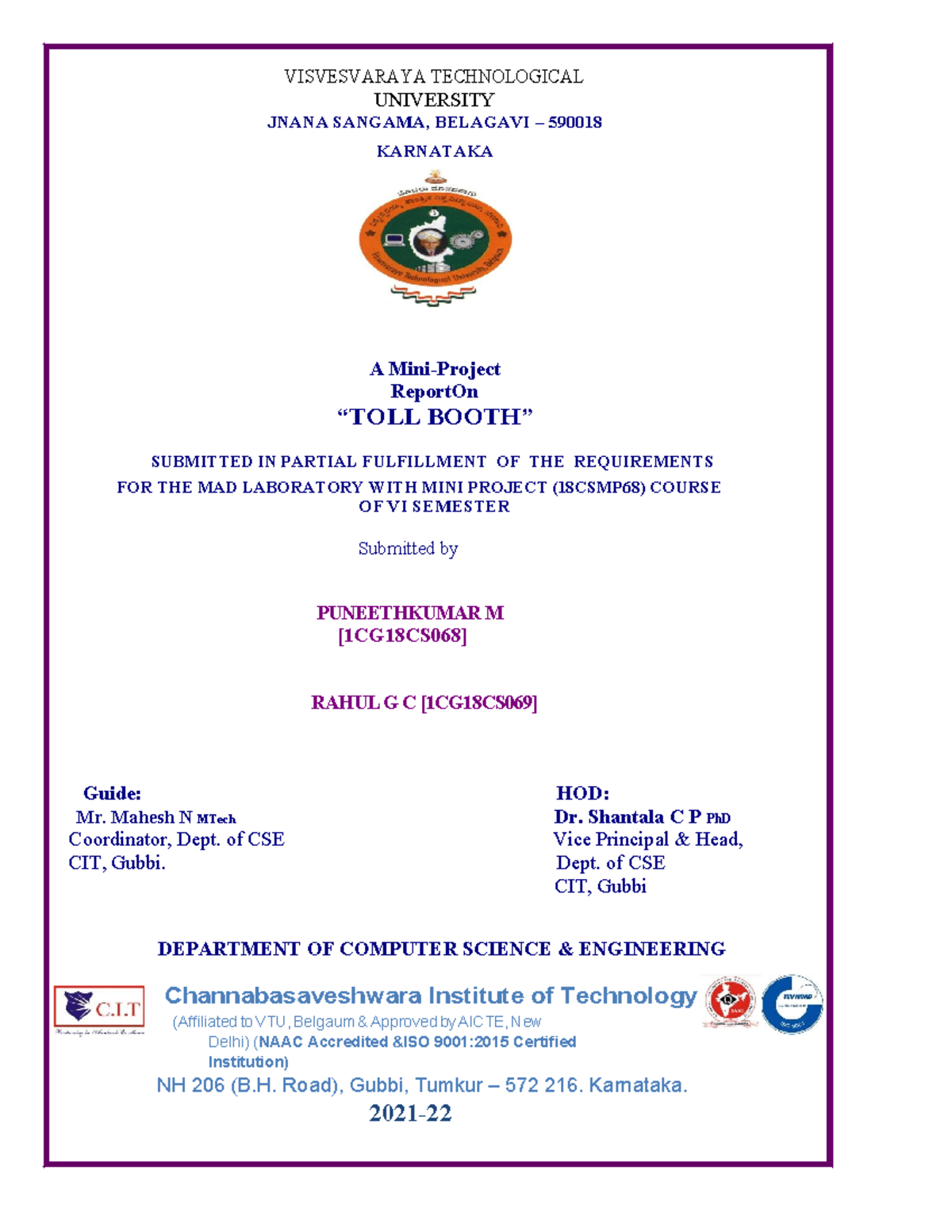 CG Miniproject Report - ####### VISVESVARAYA TECHNOLOGICAL ...