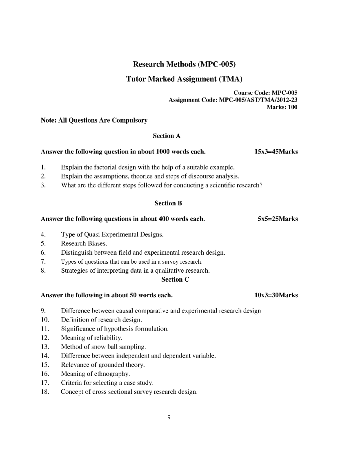 MPC-005 RM solved Assignment - Research Methods Tutor Marked Assignment (TMA) Course Code: - Studocu