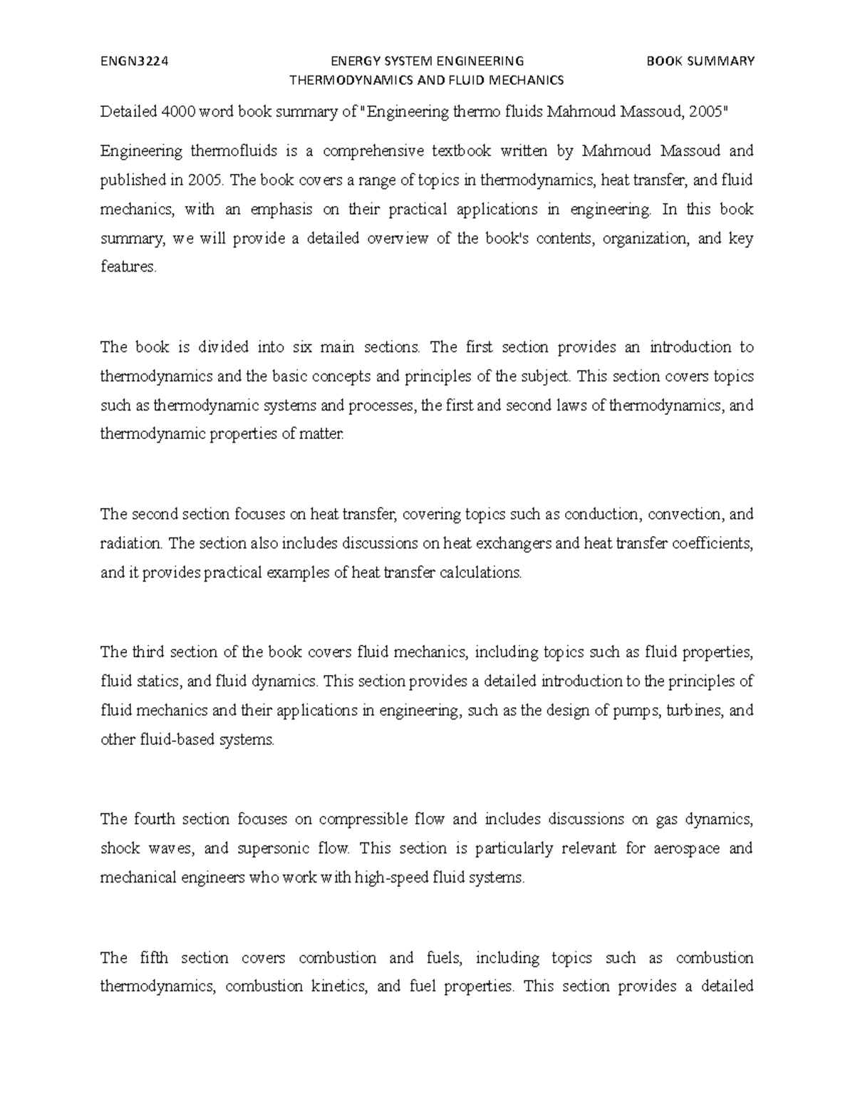 Detailed 4000 word book summary of Engineering thermofluids ...