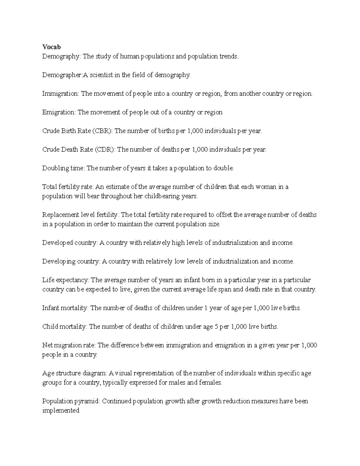 Apes mod 22 - CLASS NOTES - Vocab Demography: The study of human ...