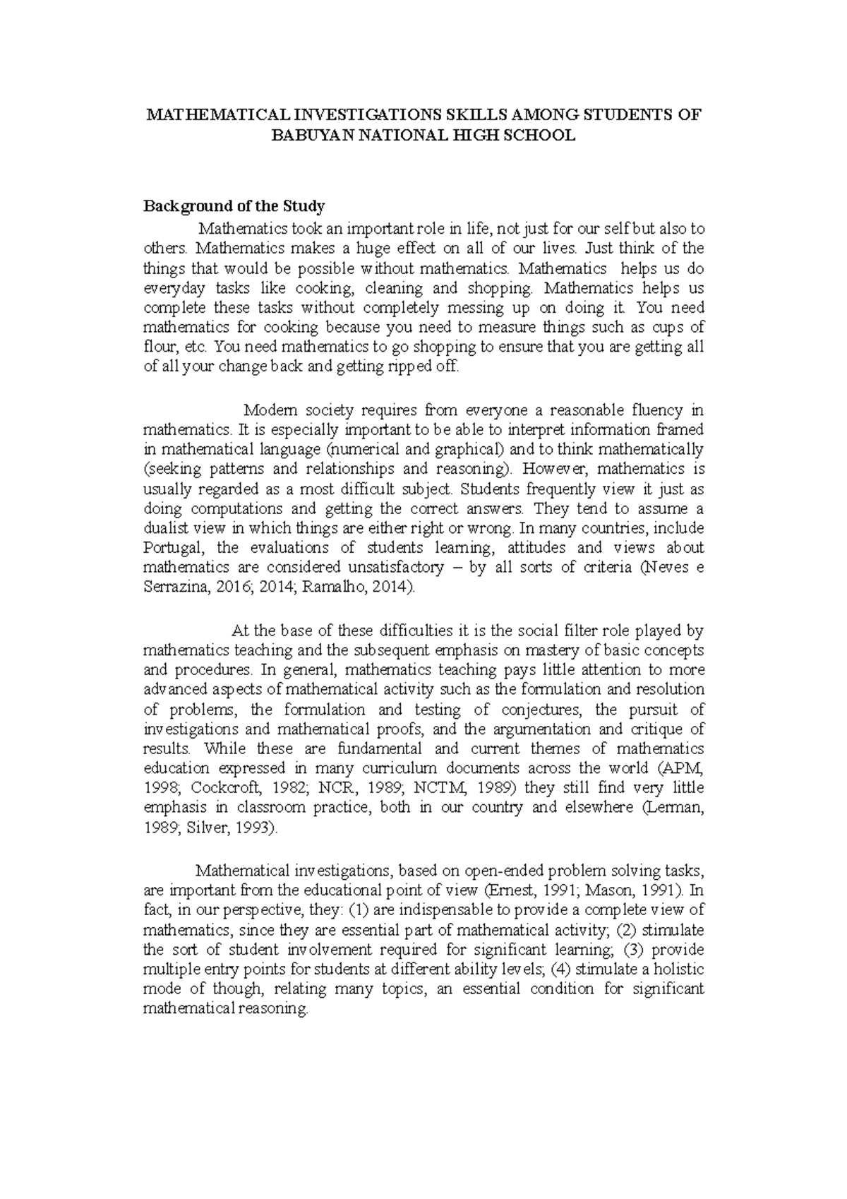 Group 1 research - To accept - MATHEMATICAL INVESTIGATIONS SKILLS AMONG ...