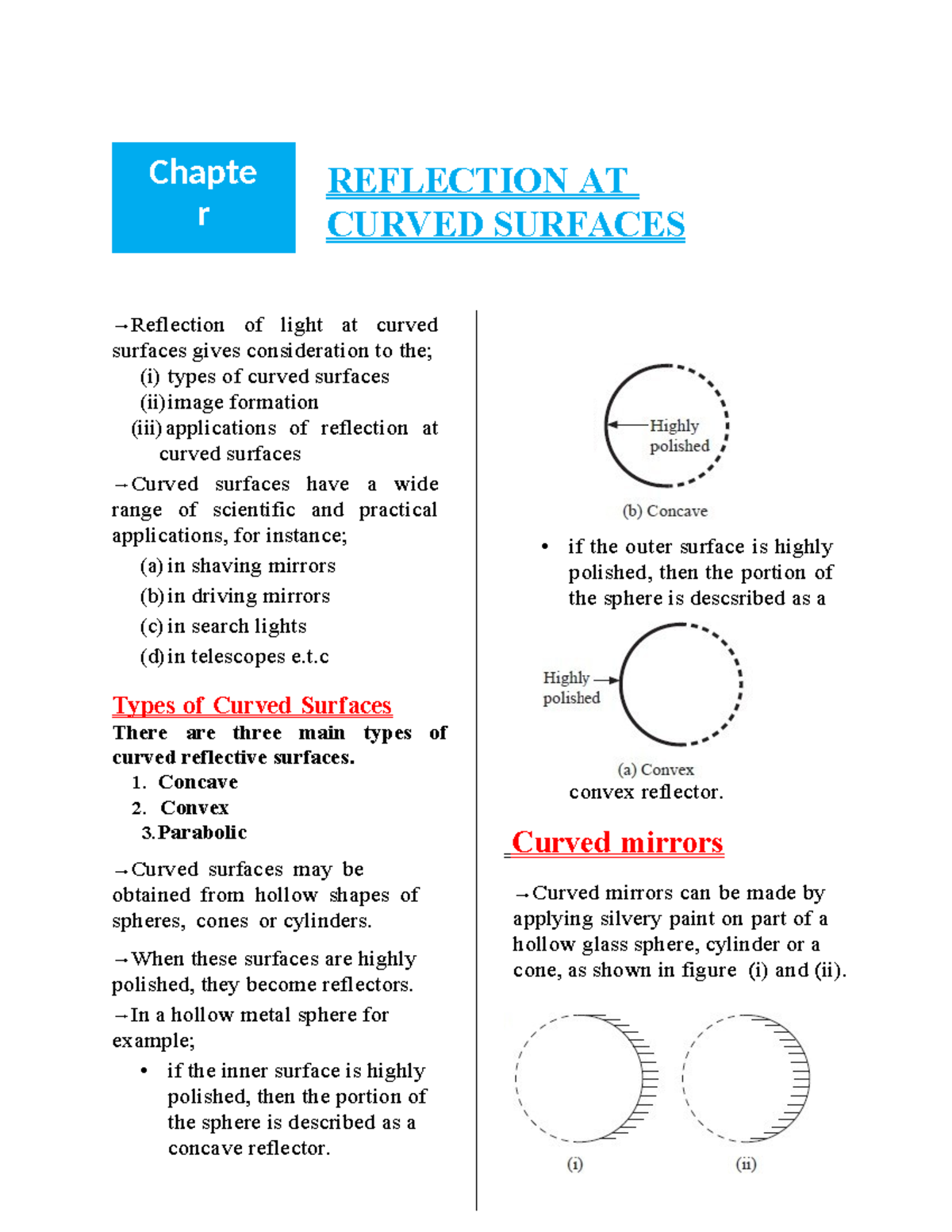 Reflection AT Curved Surfaces notez - REFLECTION AT CURVED SURFACES → ...