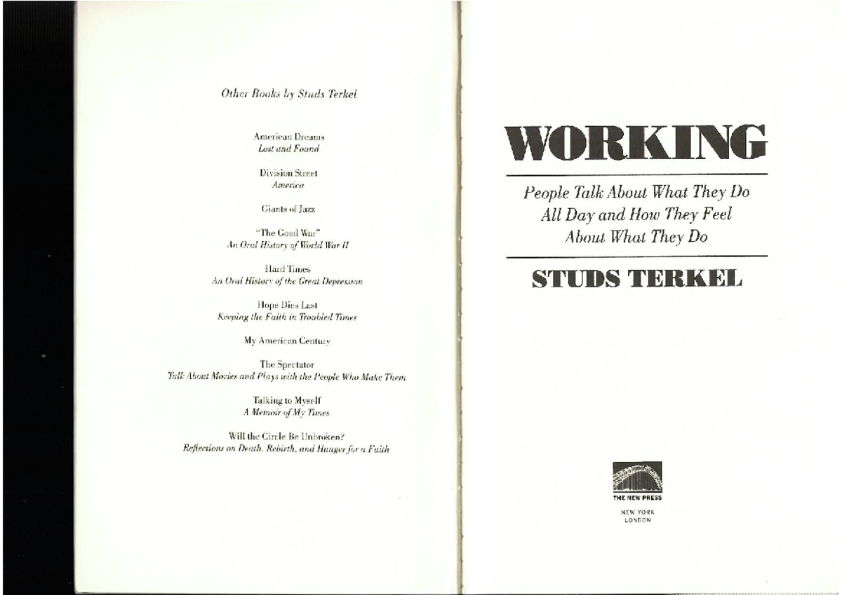 Seminar 3 Reading Terkel Working - ECO1016 - Studocu