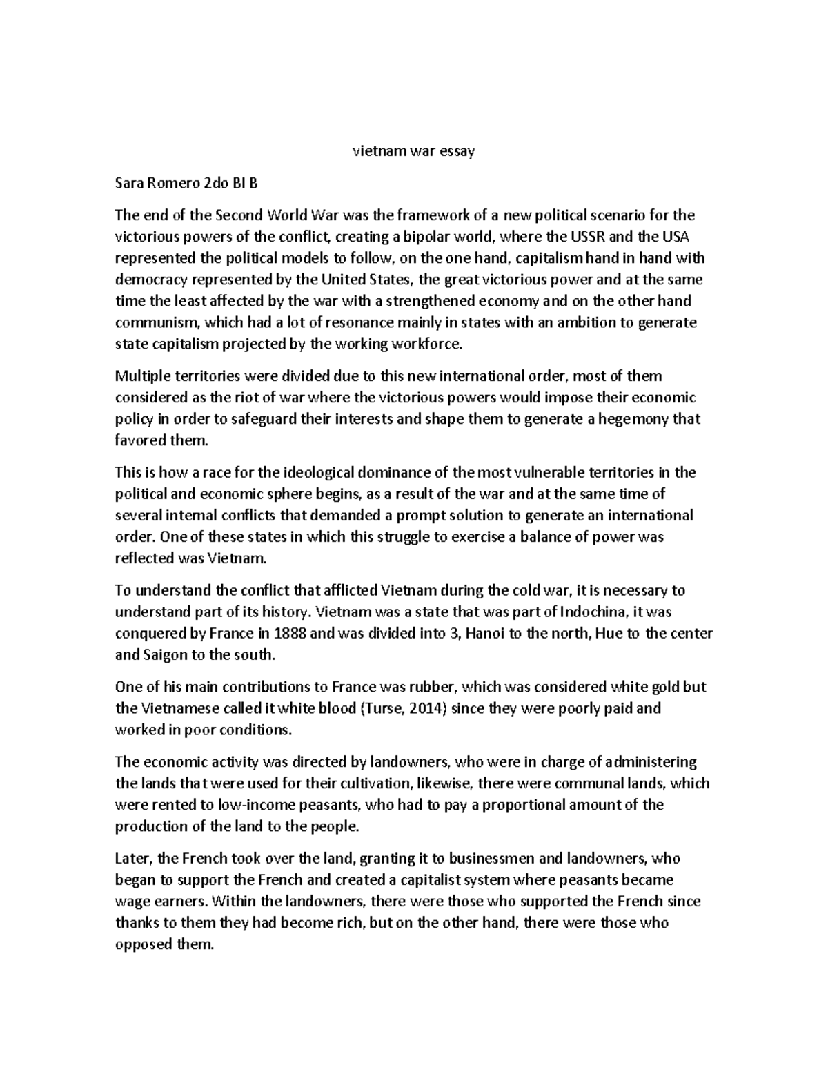 Vietnam war essay Sara Romero 2do BI B - vietnam war essay Sara Romero ...