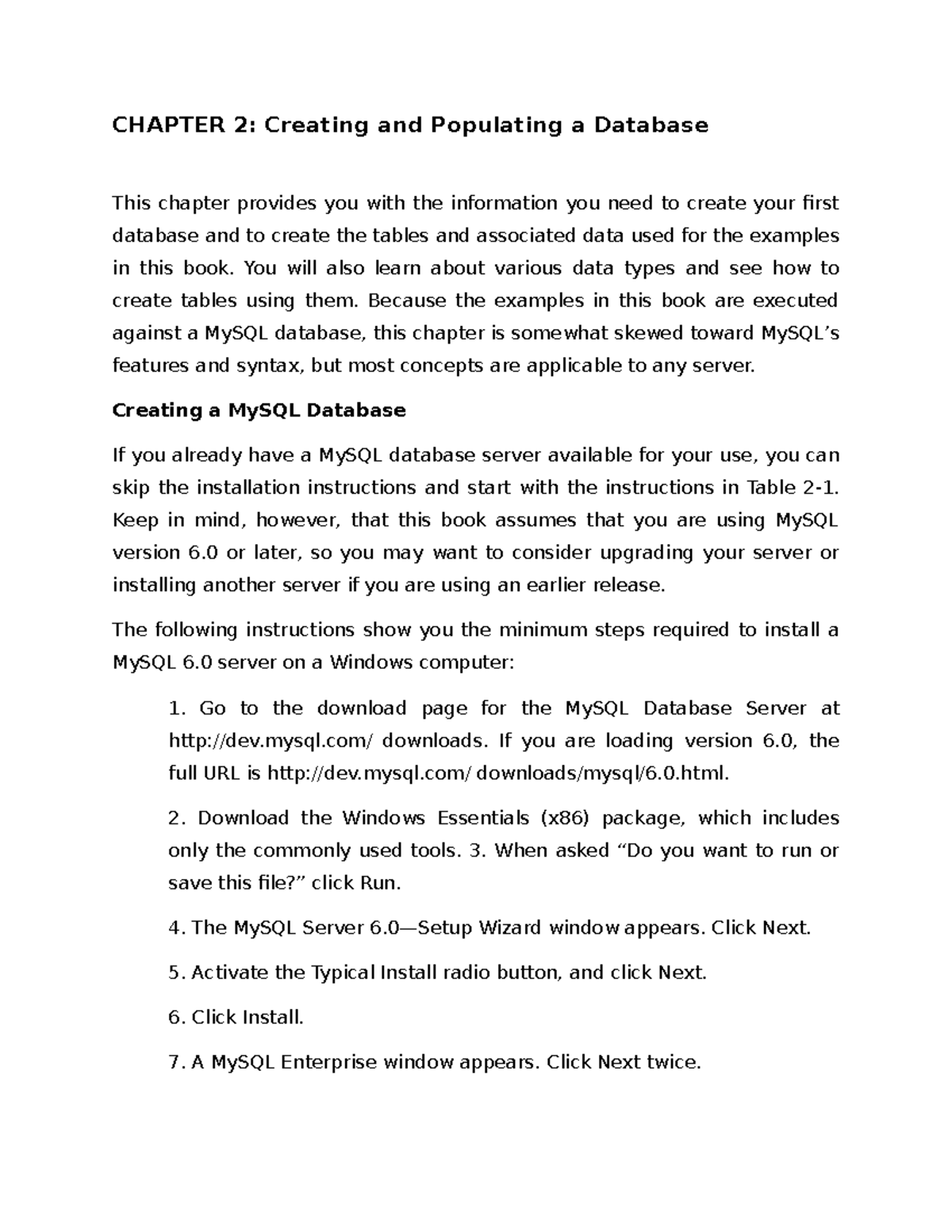 Chapter 2 Creating and Populating a Database - CHAPTER 2: Creating and ...