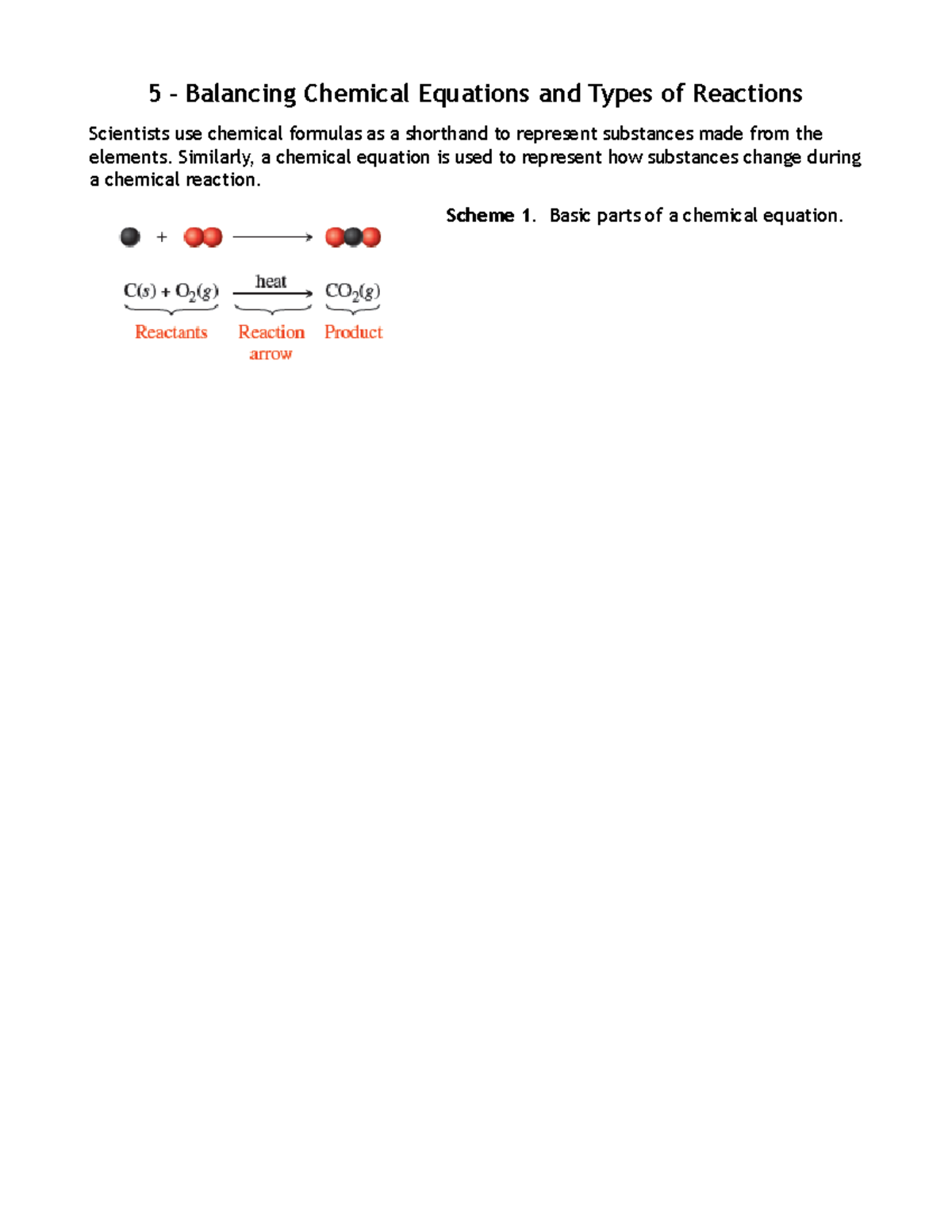 5 - Balancing Chemical Equations and Types of reactions - 5 – Balancing ...