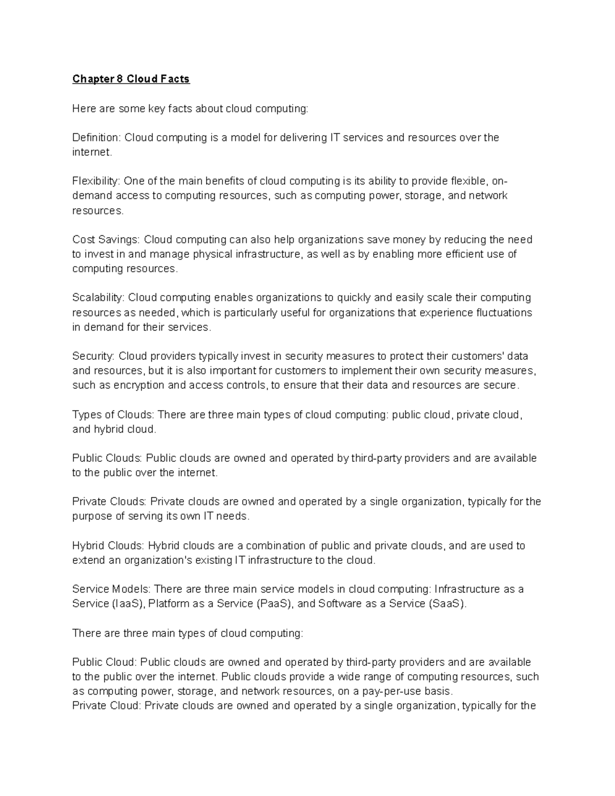 Chapter 8 Cloud Facts - Chapter 8 Cloud Facts Here are some key facts ...
