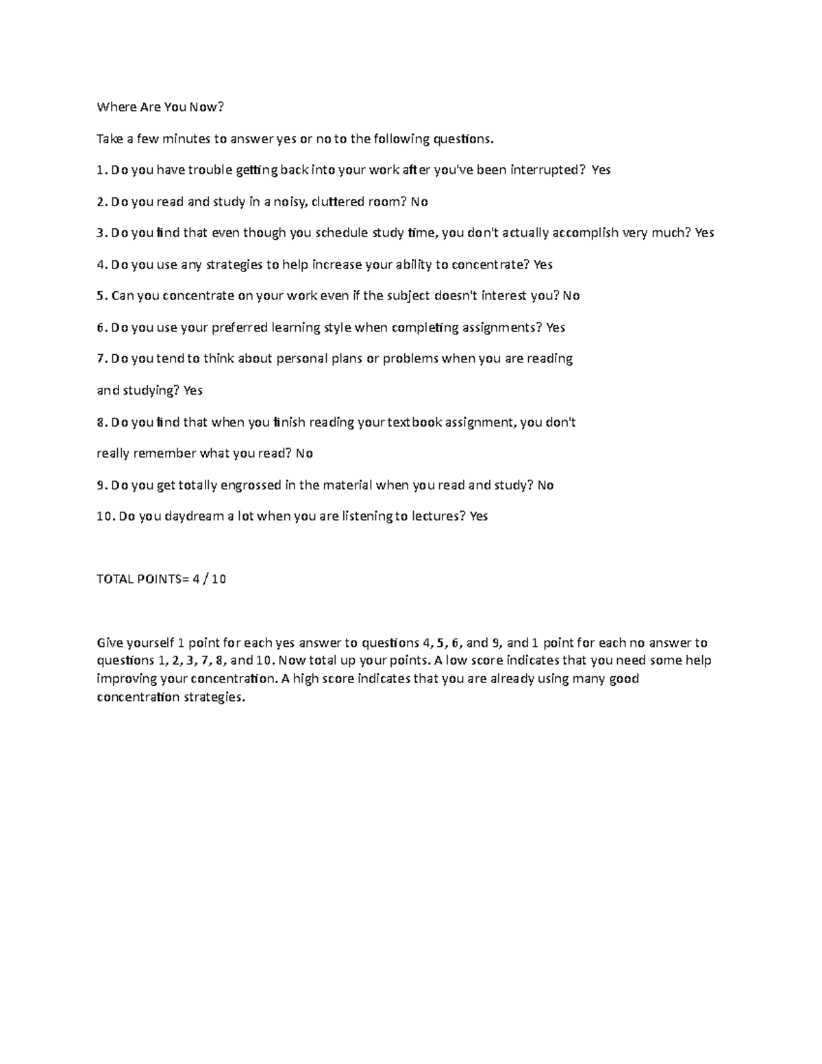 9. Concentration strategies - Where Are You Now? Take a few minutes to ...