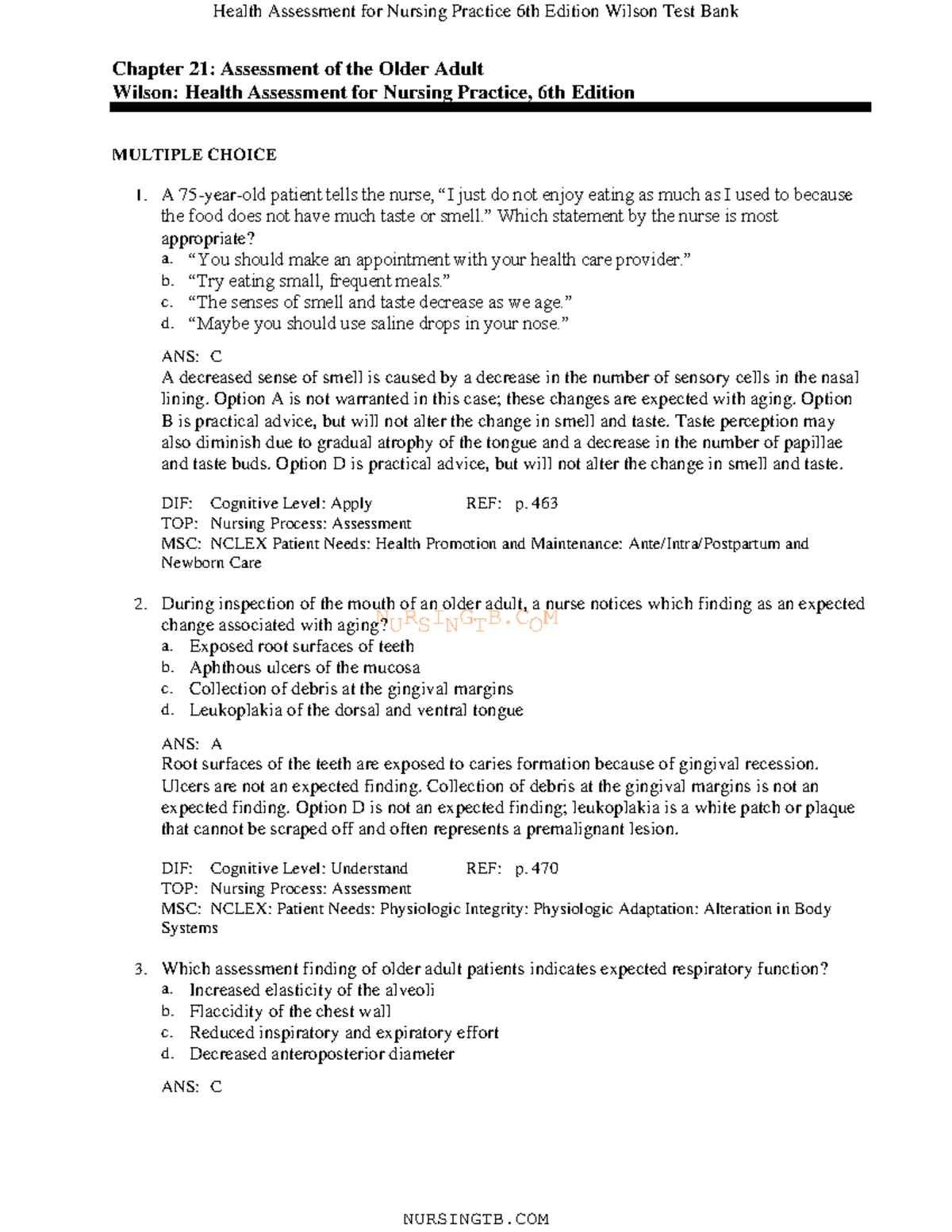 21 - text - NURSINGTB Chapter 21: Assessment of the Older Adult Wilson ...
