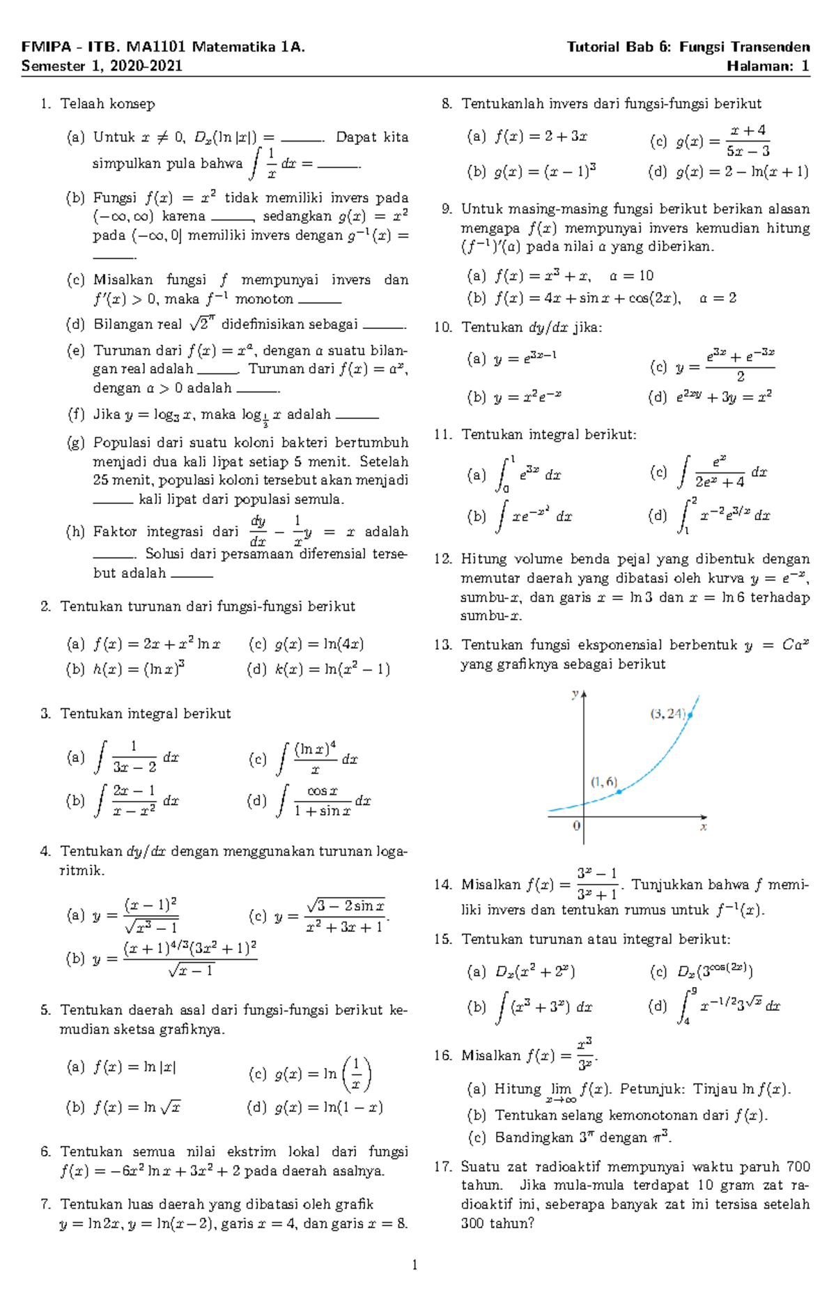 Tutorial Bab 6 MA1101 2020 2021 - FMIPA - ITB. MA1101 Matematika 1A. Semester 1, 2020- Tutorial ...