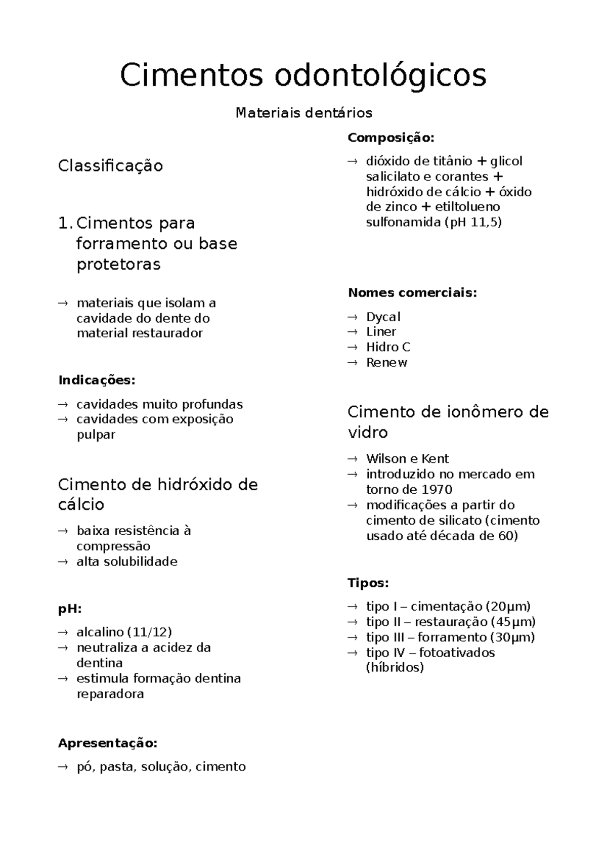 Cimentos odontológicos - Cimentos odontológicos Materiais dentários ...