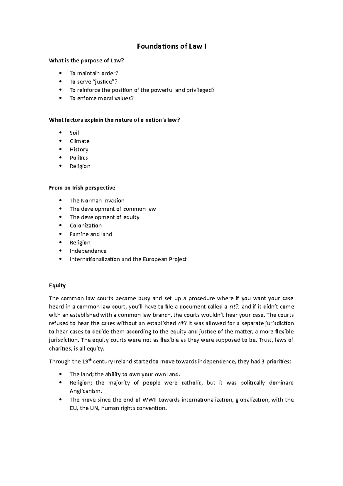 Foundations of Law I - Lecture notes All - Foundations of Law I What is ...
