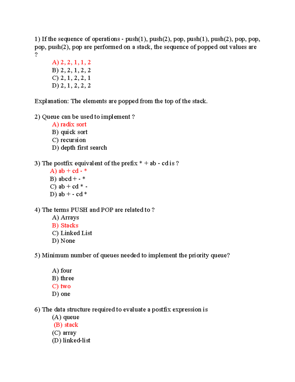Unit III - no info - If the sequence of operations - push(1), push(2 ...