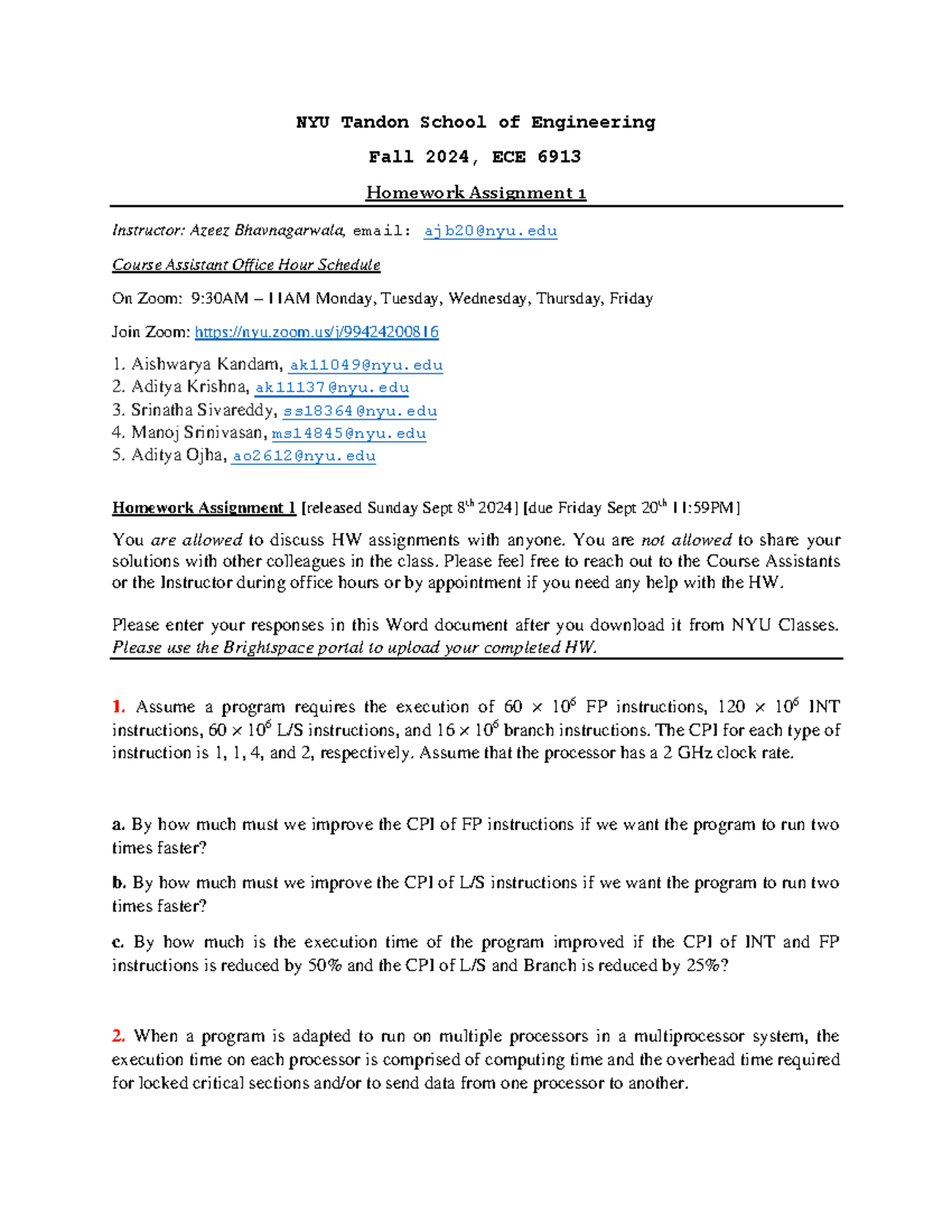 HW 1 ECE 6913 - the assignment is based on Computer Organization and Design RISC-V Edition ...