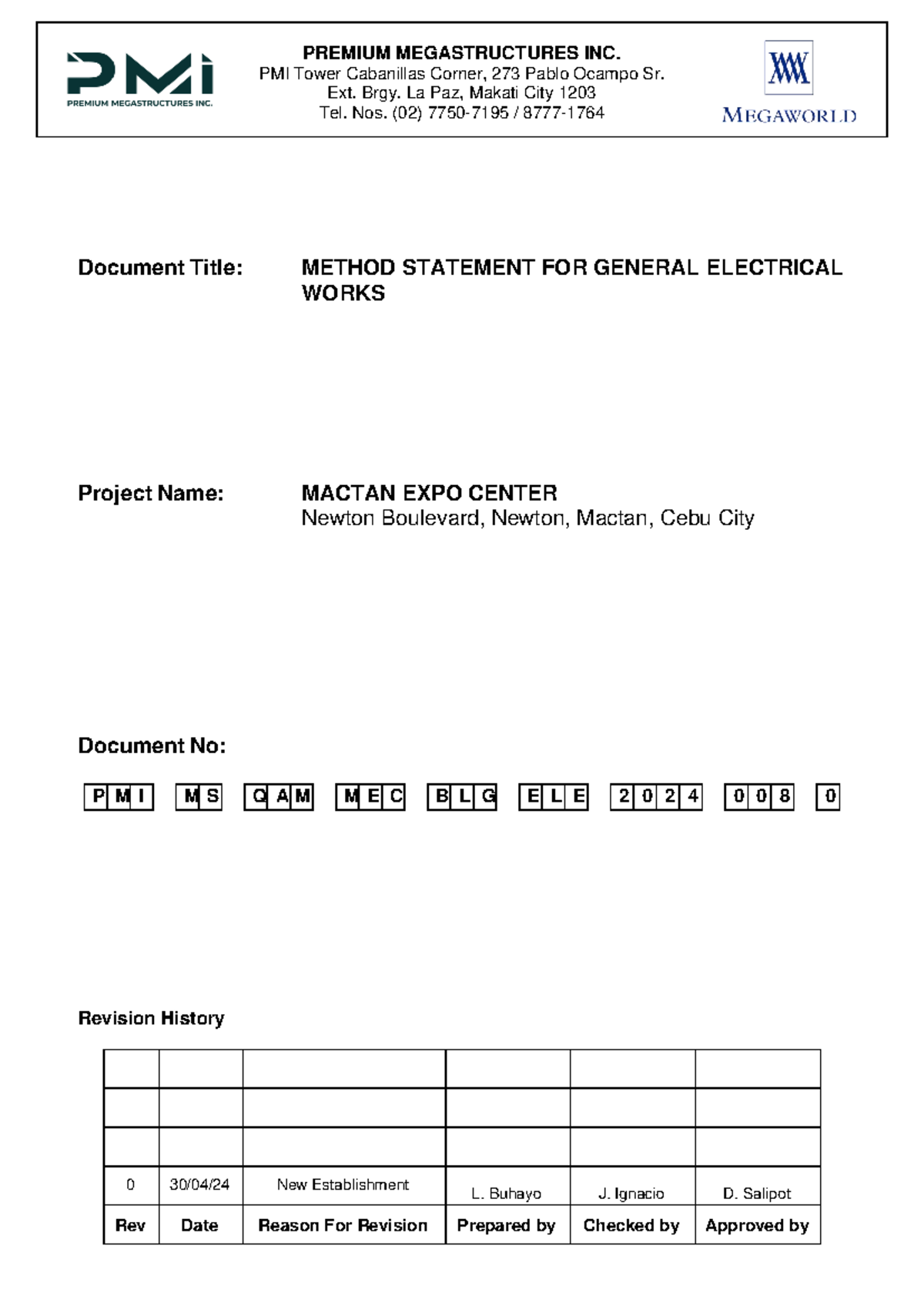 Electrical - PMI Tower Cabanillas Corner, 273 Pablo Ocampo Sr. Ext ...