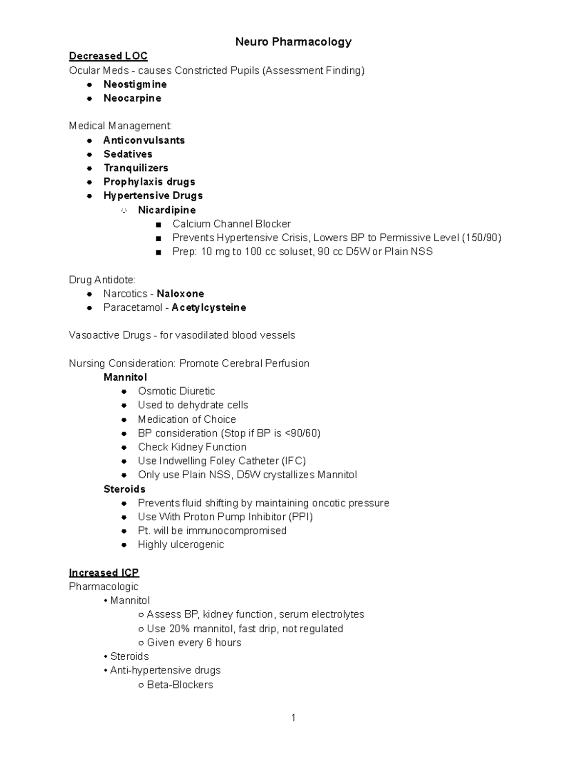Neuro Pharmacology Compilation - Neuro Pharmacology Decreased LOC ...