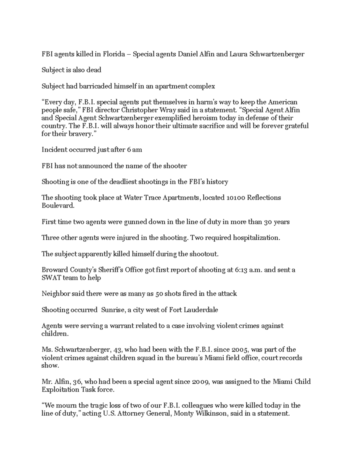 Sp 2021 Fact sheet on FBI agents killed in Florida - JOUR200 - USC ...