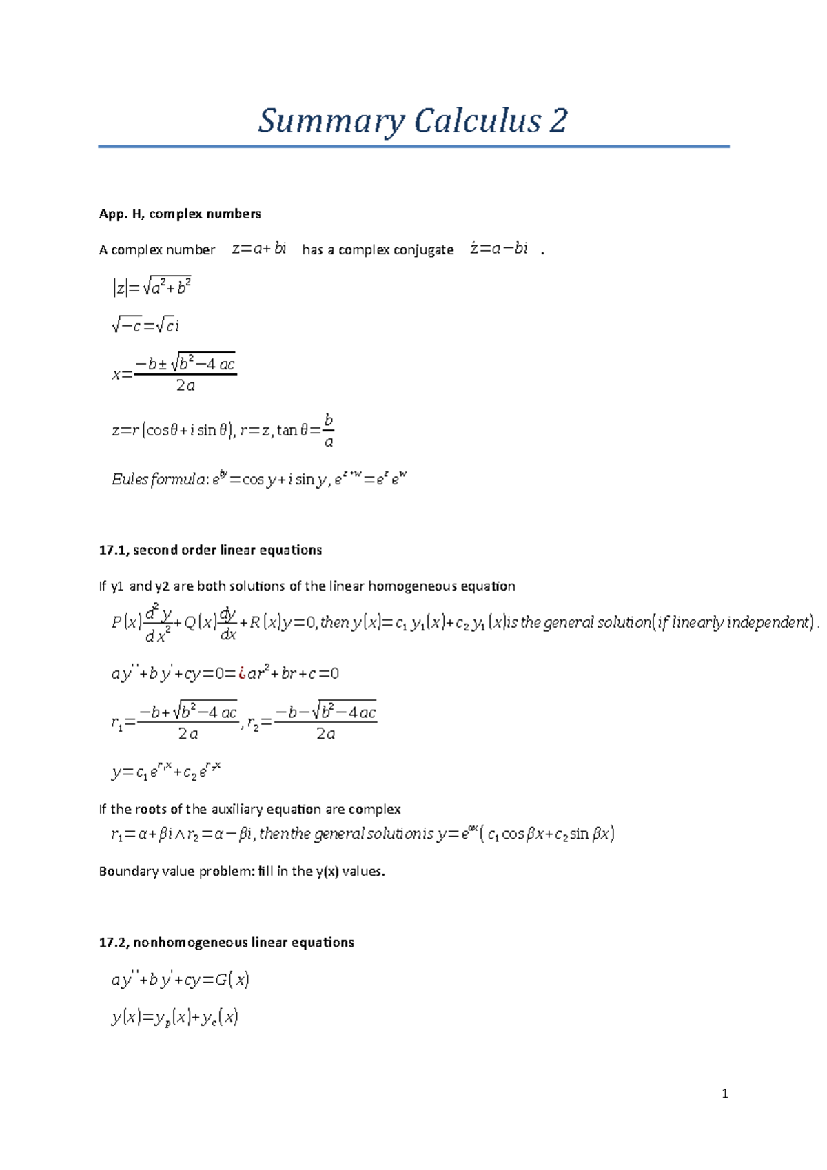 Summary Calculus: Early Transcendentals - Chapters 9, 11, 13, 17 ...