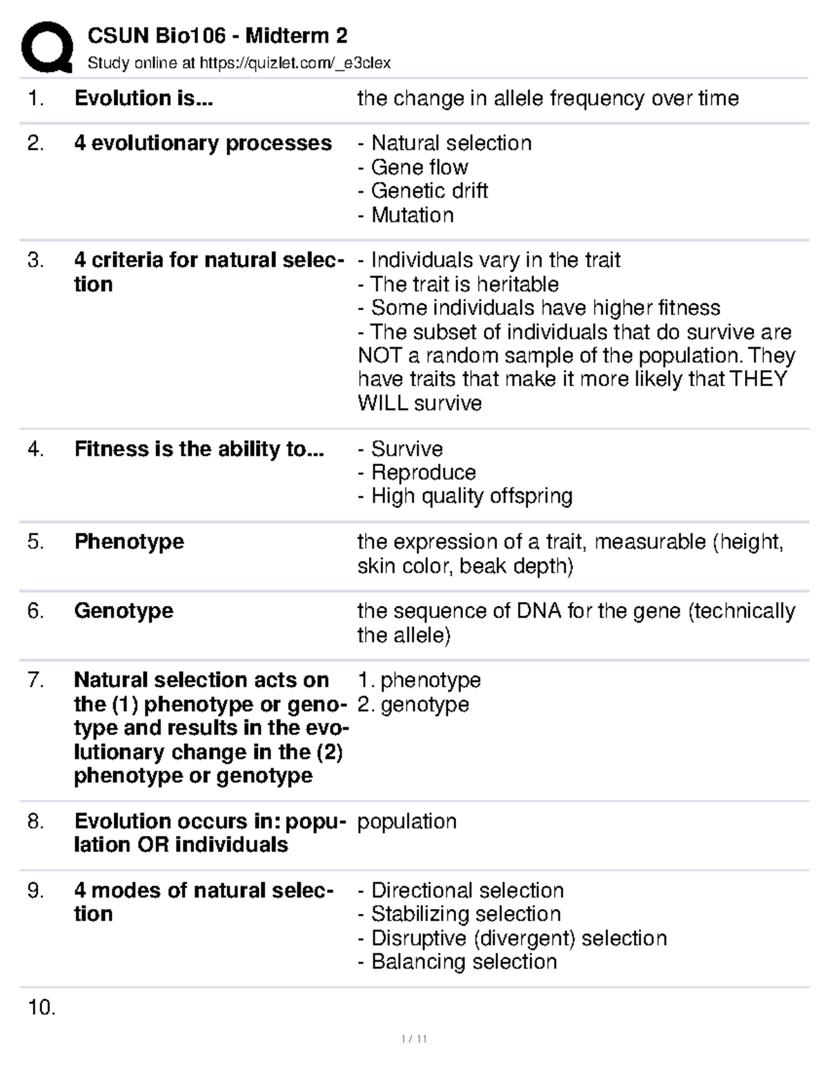 Flash Cards Midterm 2 - Study online at quizlet/_e3clex Evolution is... the change in allele ...