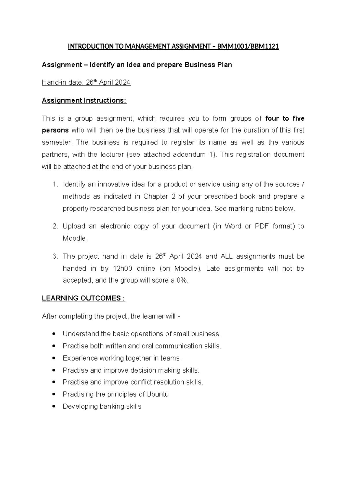 Assignment Instruction Sheet - INTRODUCTION TO MANAGEMENT ASSIGNMENT ...