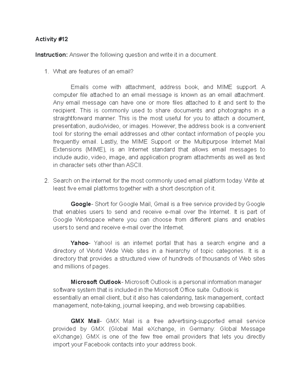 Email - FILIPINOLOHIYA - Activity # Instruction: Answer the following ...