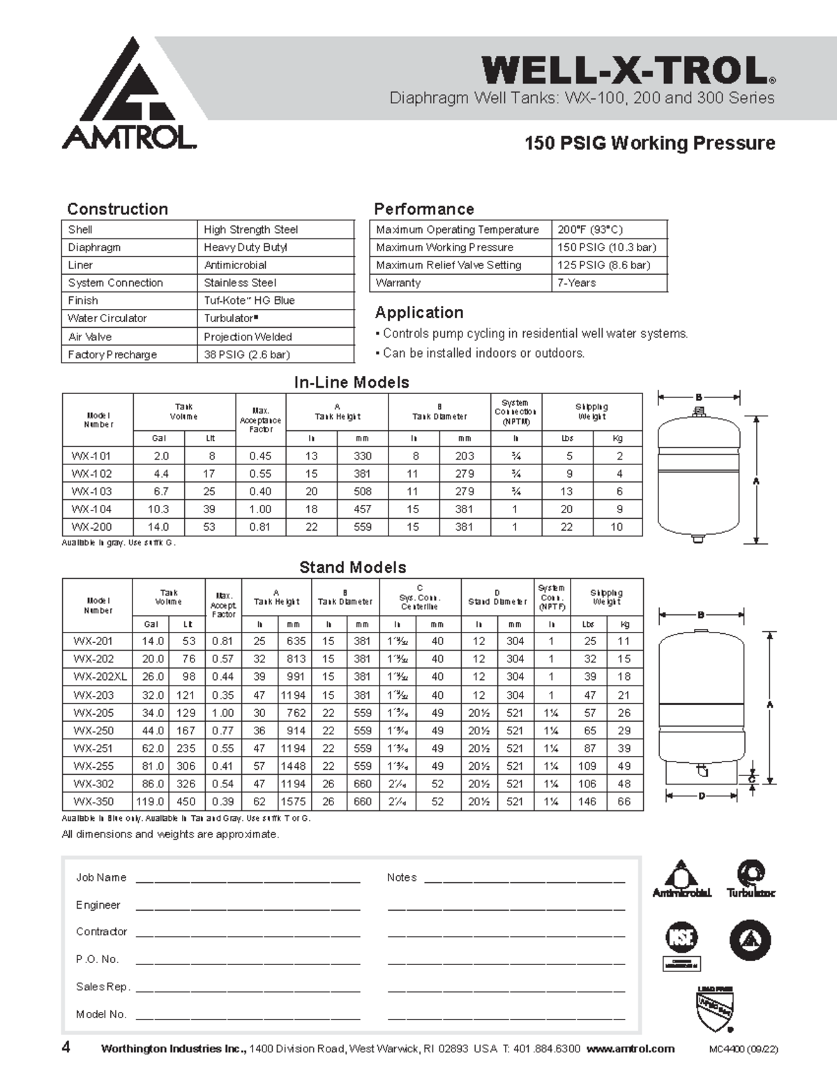 Pressure TANK Selection (IF Residential) WX-350 - 4 Worthington ...