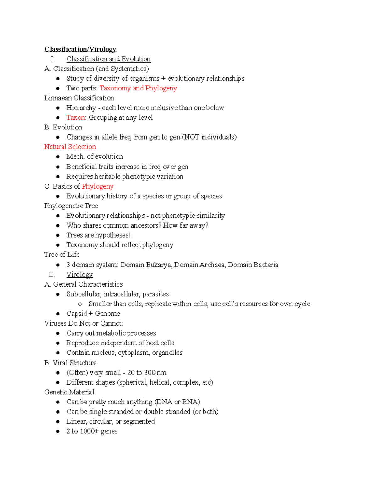 Bio Notes 116 2 - Classification/Virology I. Classification and ...