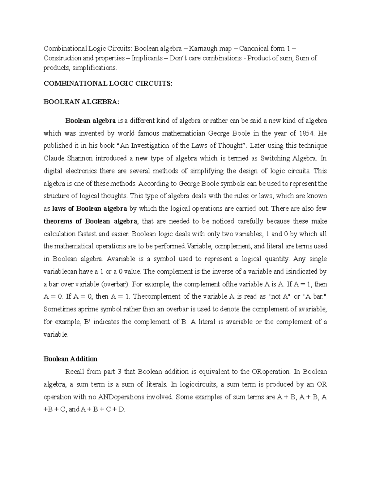 Combinational Logical Circuits In Computer Architecturefundamentals Of A System 4937