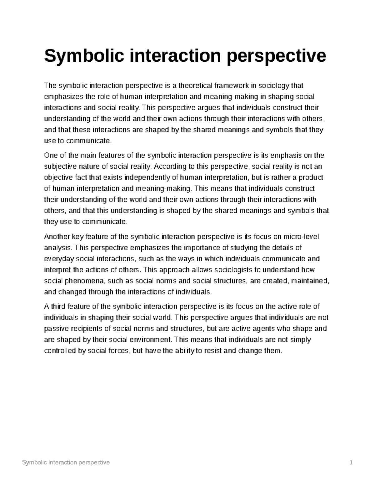 Symbolic interaction perspective - This perspective argues that ...