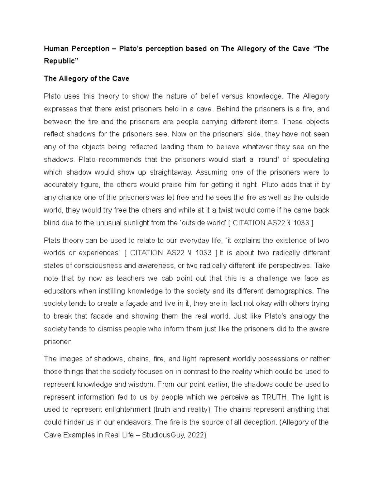 Gary - essay - Human Perception – Plato’s perception based on The ...
