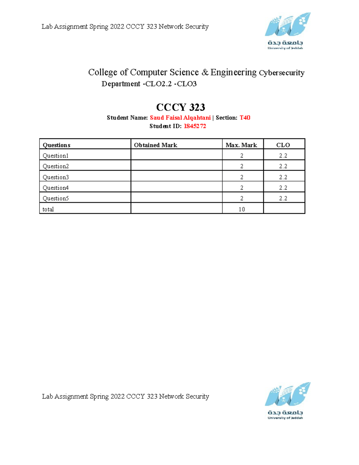 Lab Assignment - DSVC D - Lab Assignment Spring 2022 CCCY 323 Network ...