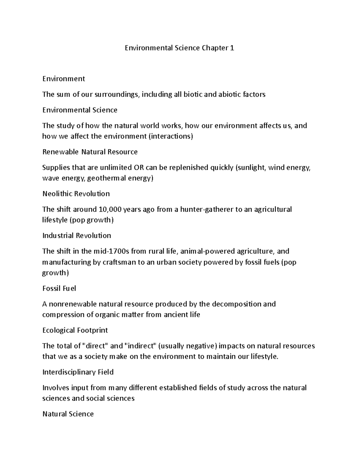 Environmental Science Chapter 1 - Interdisciplinary Field Involves ...