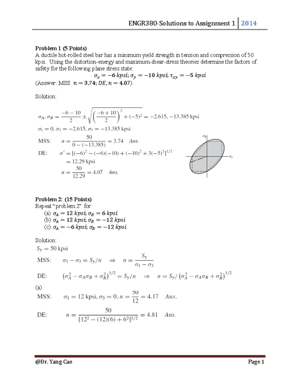 Assignment 01 Solutions - Problem 1 (5 Points) A ductile hot-rolled steel bar has a minimum ...