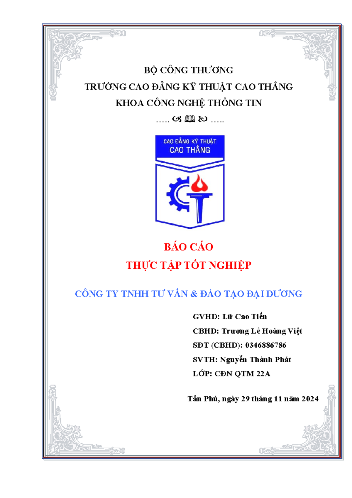 Báo Cáo Thực Tập - duno - BỘ CÔNG THƯƠNG TRƯỜNG CAO ĐẲNG KỸ THUẬT CAO ...