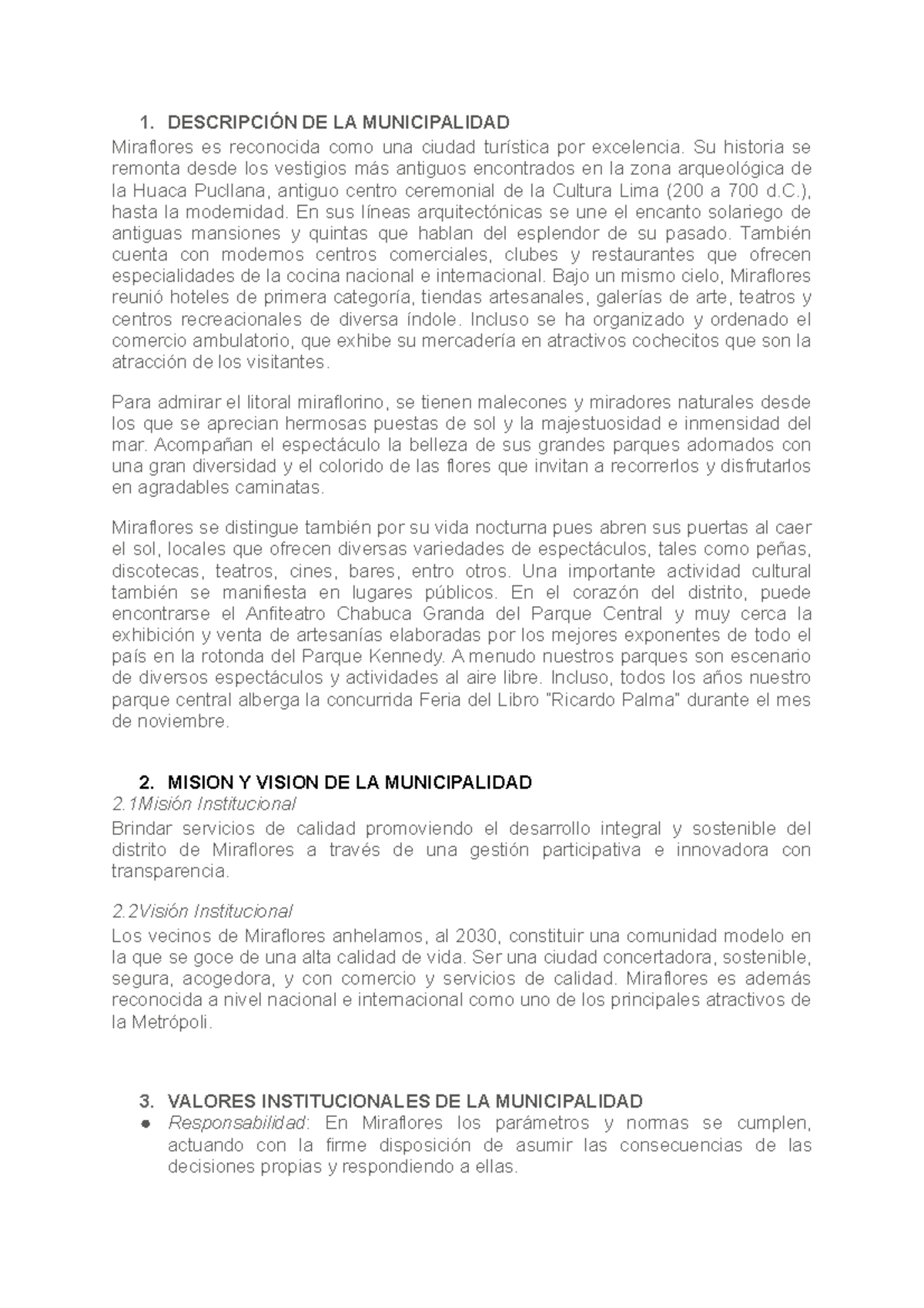 D.A LRPD1 - sdadasd - 1. DESCRIPCIÓN DE LA MUNICIPALIDAD Miraflores es ...