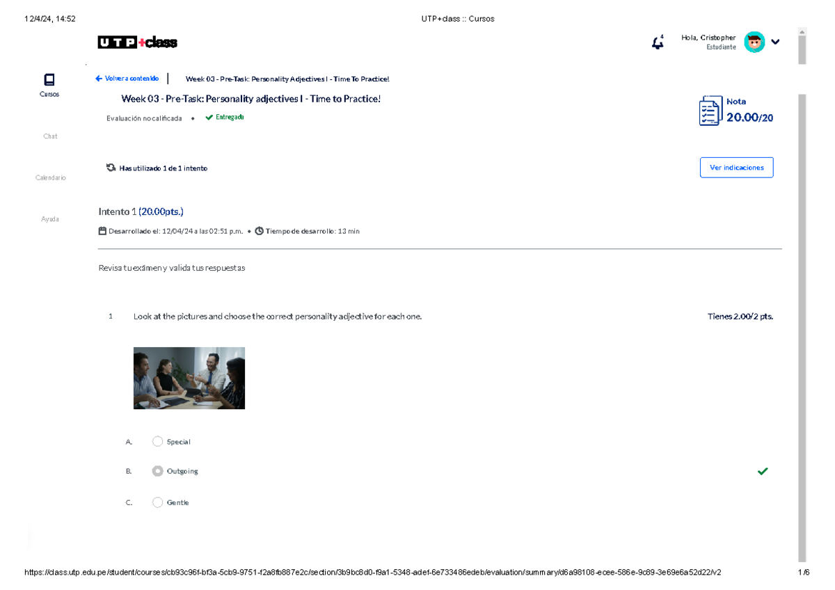 Week 03 - Pre-Task Personality adjectives I - Time to Practice - Cursos Chat Calendario Ayuda ...