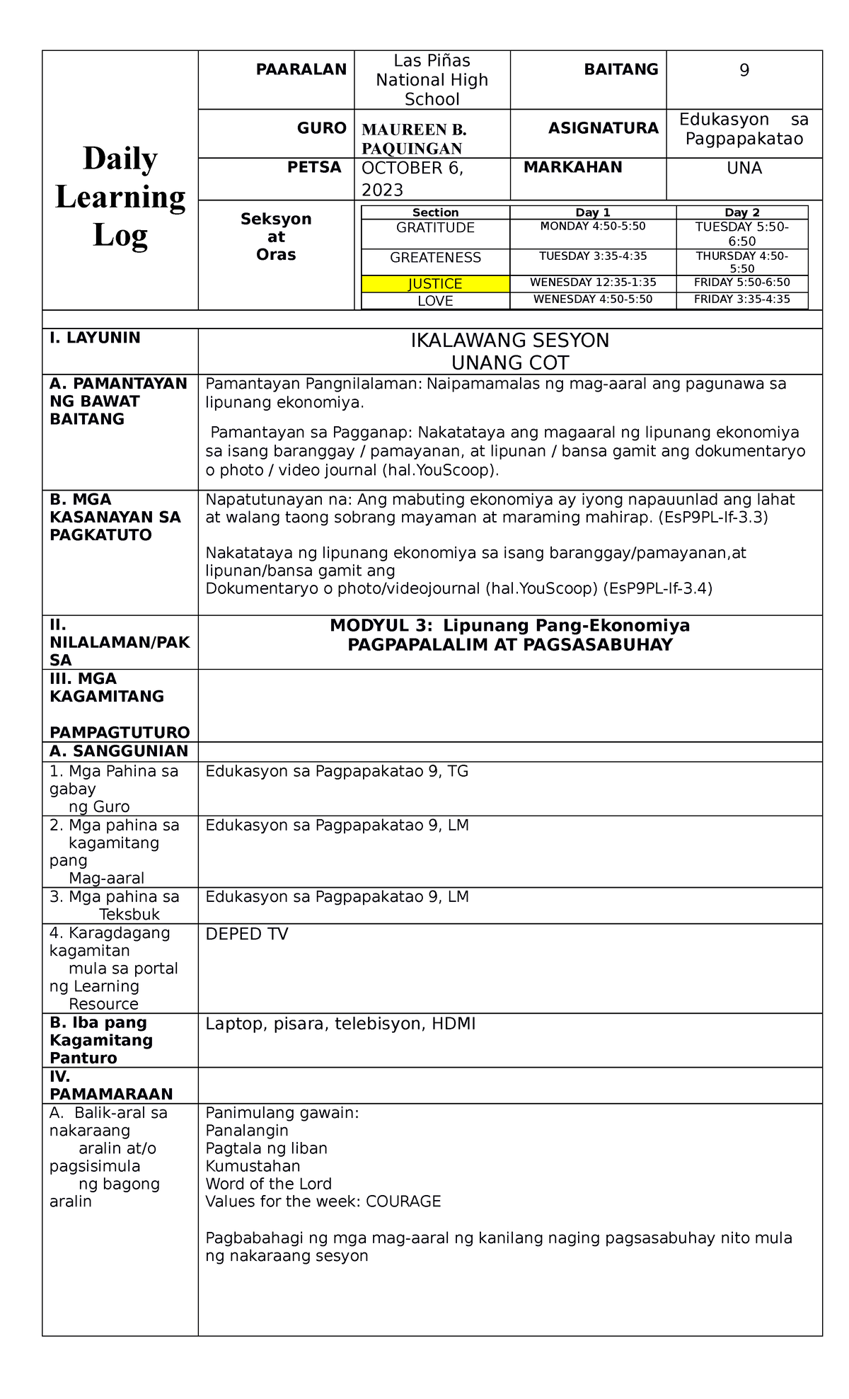Grade-9-DLL- 1ST COT Lipunang Ekonomiya - Pagpapalalim AT Pagsasabuhay ...