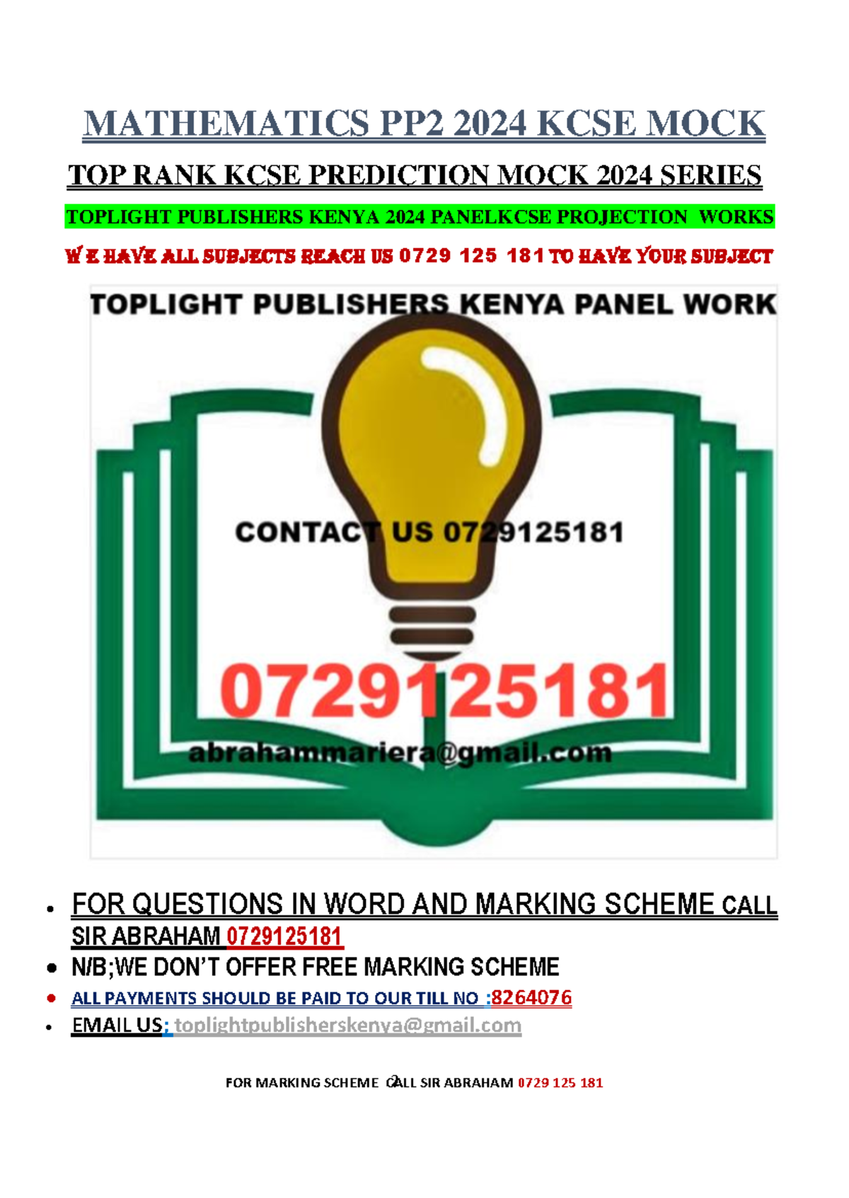 Mathematics PP2 2024 KCSE TOP RANK MOCK - MATHEMATICS PP2 2024 KCSE ...