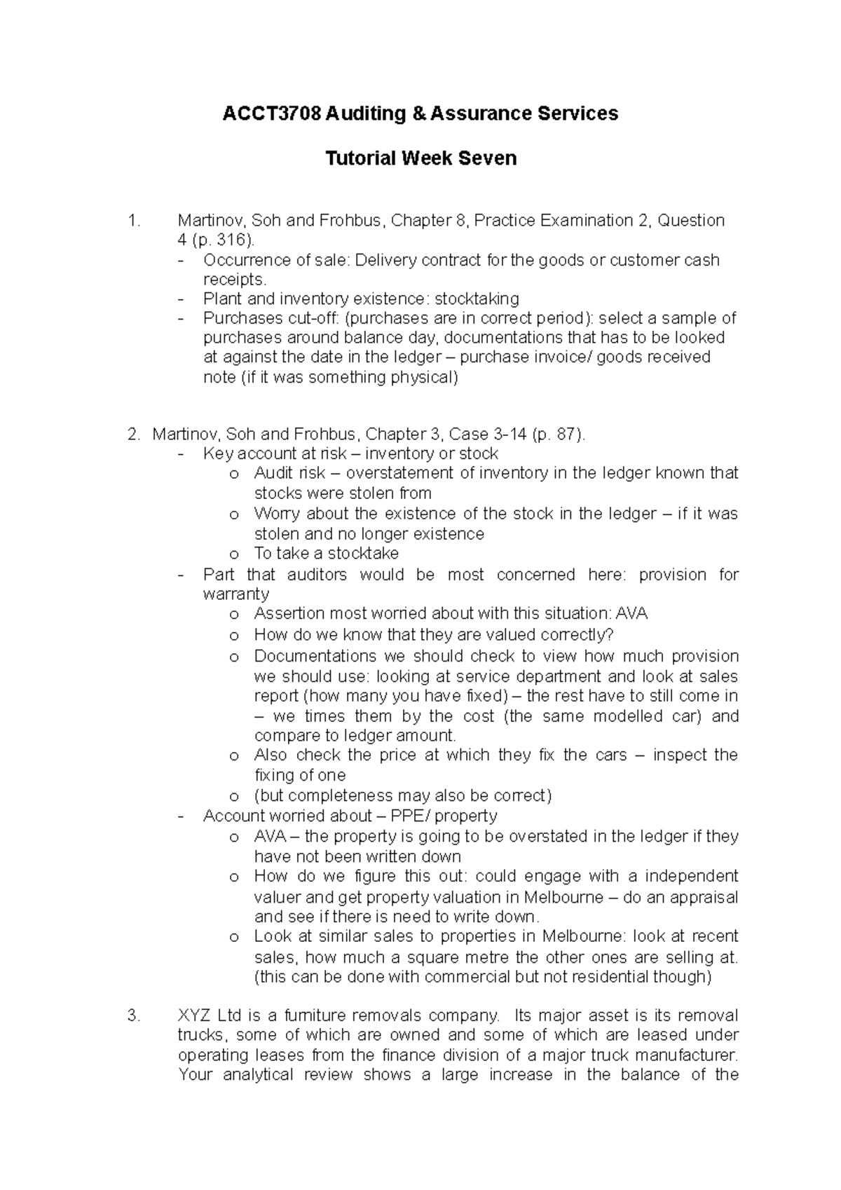 ACCT3708 - Tutorial Questions Week 7 - Term One 2023 - ACCT3708 - UNSW Sydney - Studocu
