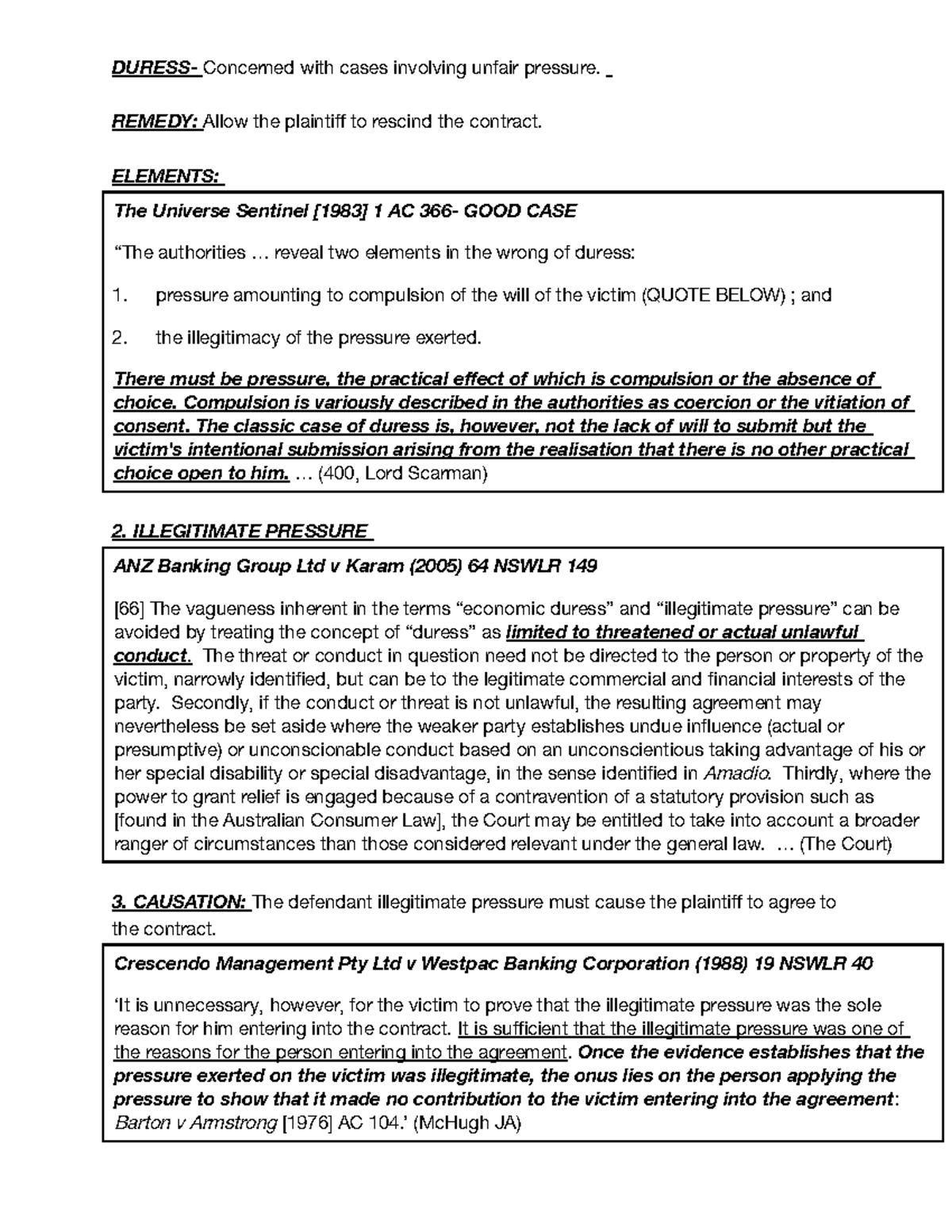 Duress Lecture Slides Notes - DURESS- Concerned with cases involving ...