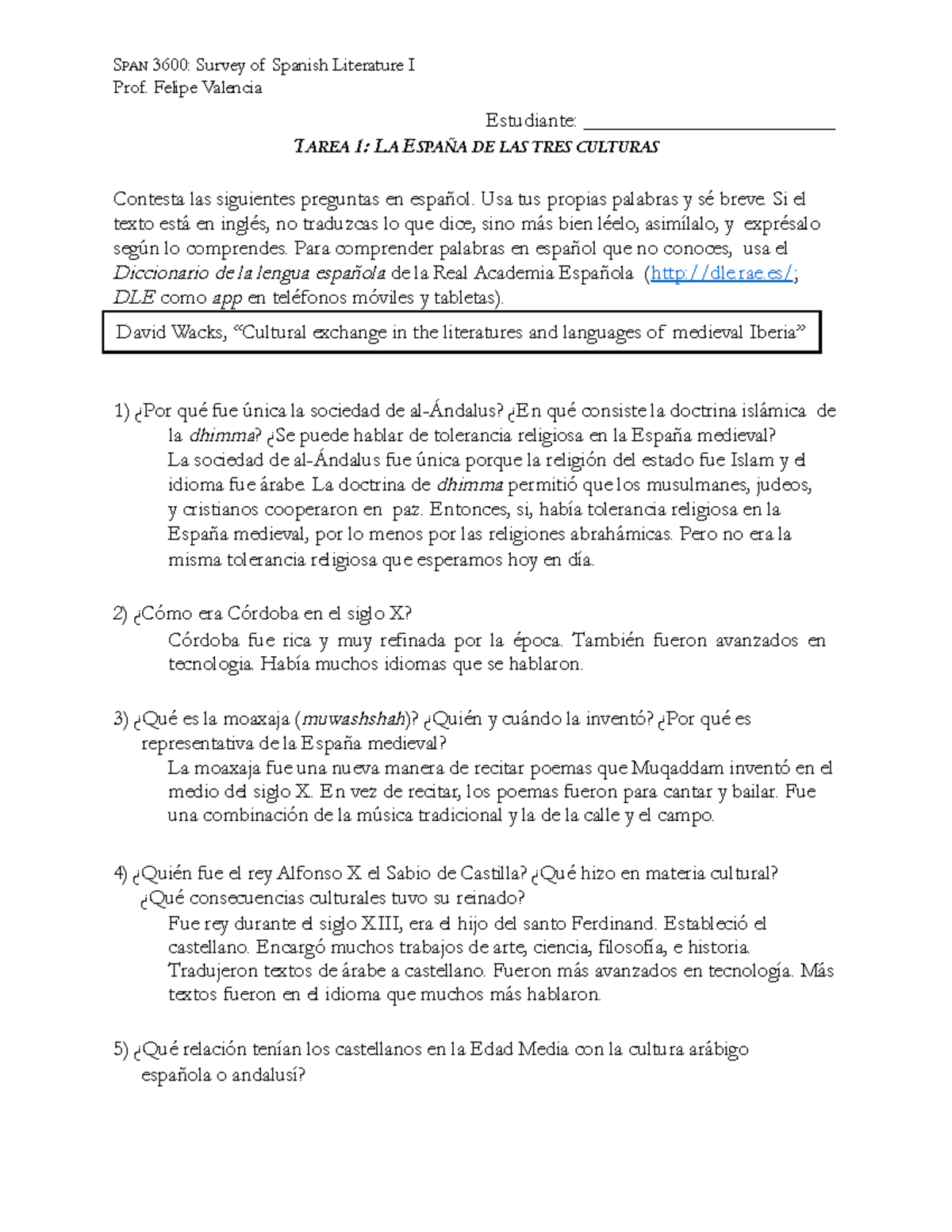 Tarea 1 - La España de las tres culturas - SPAN 3600: Survey of Spanish ...