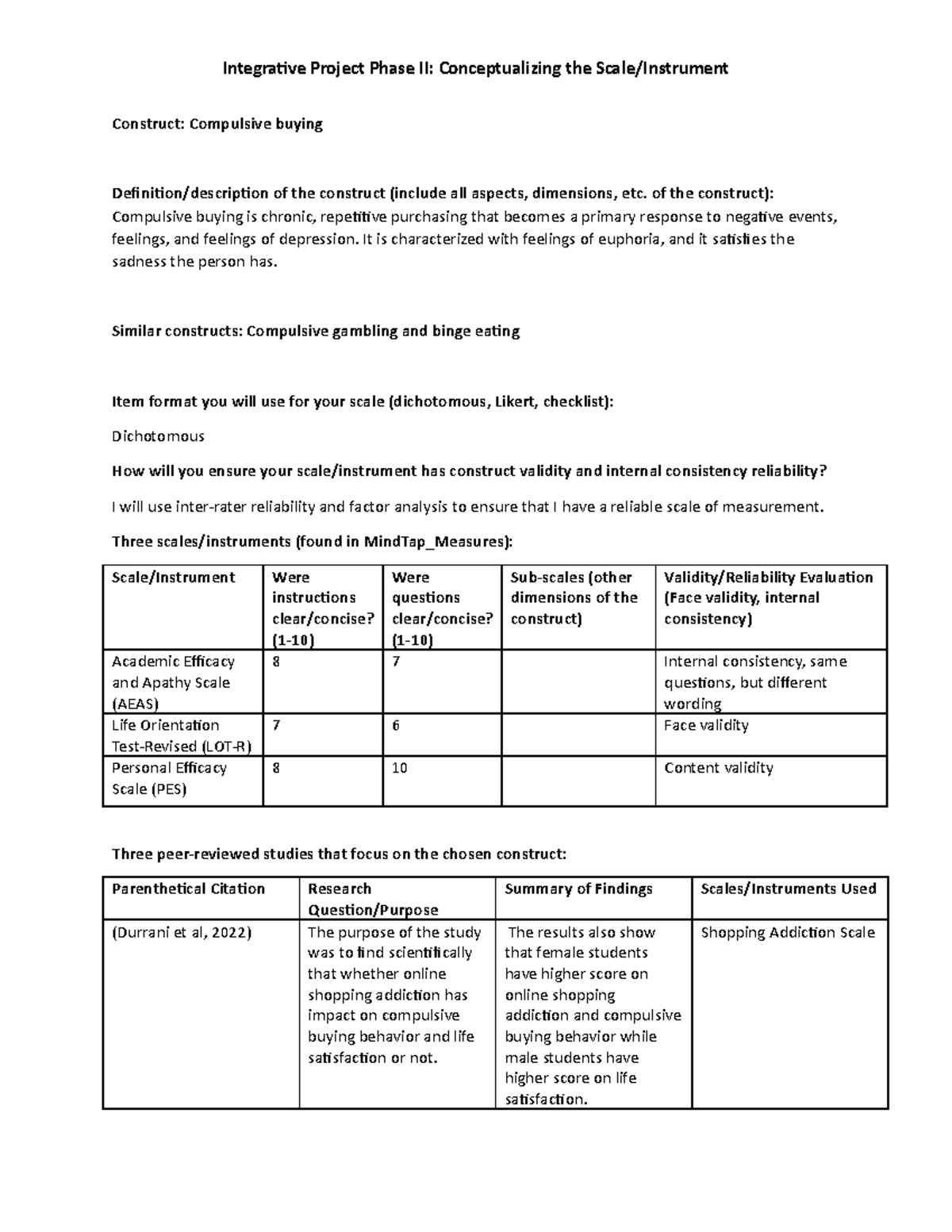 Phase II Worksheet - Integrative Project Phase II: Conceptualizing the ...