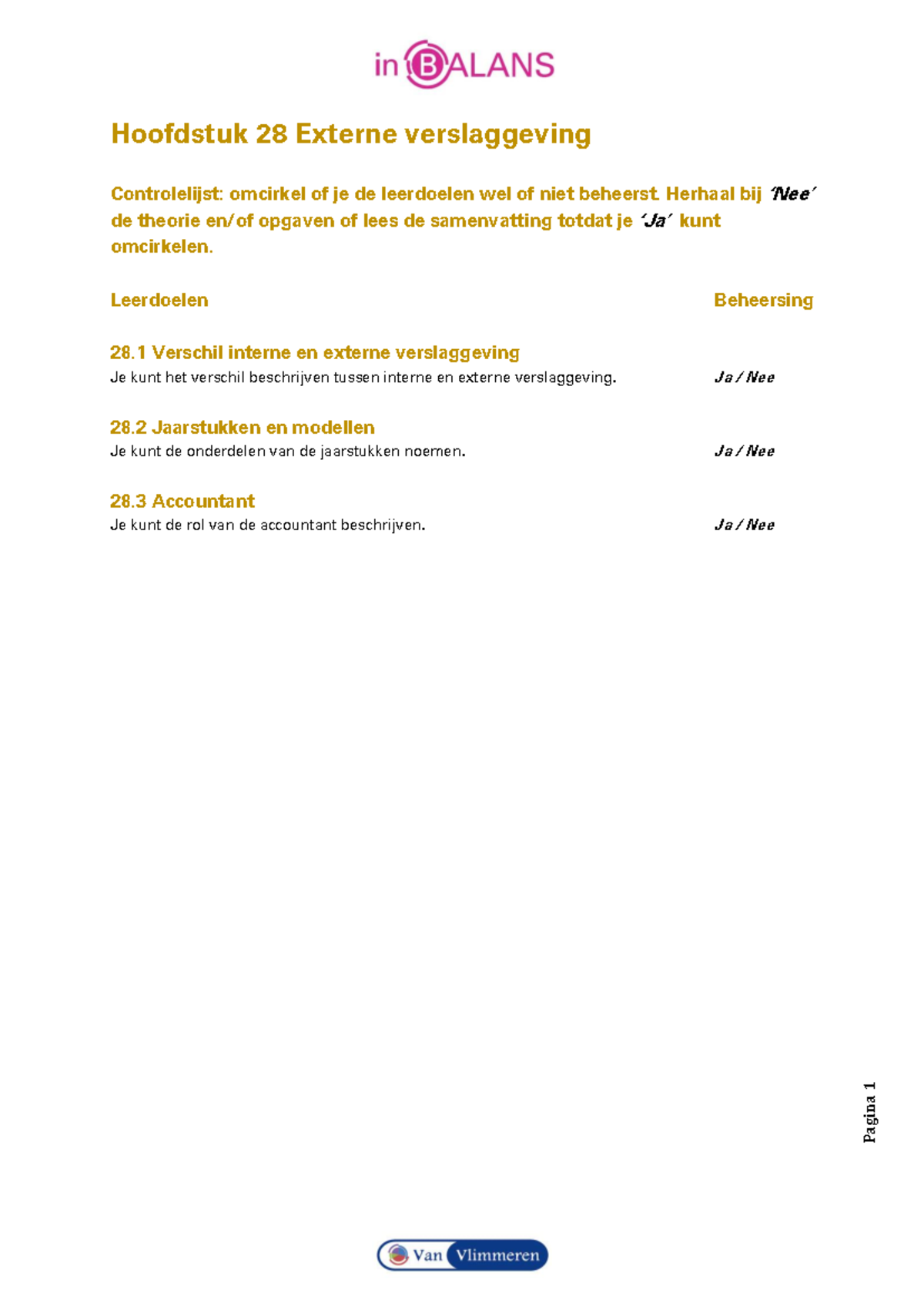 Bedrijfseconomie in Balans, 9de, havo controlelijsten domein G - 1 ...